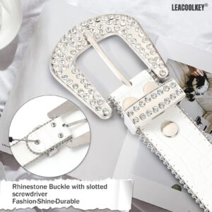 LEACOOLKEY Fashion Rhinestone Belt for Women for Jeans, Western Cowgirl Studded Leather Belt, Ladies Bling Rhinestone Belt