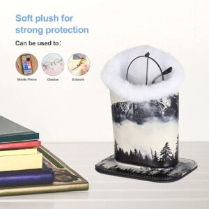 MEGREZ 2PCS Plush Lined Eyeglass Holder, PU Leather Glass stand with Magnetic-Base, Misty Forest