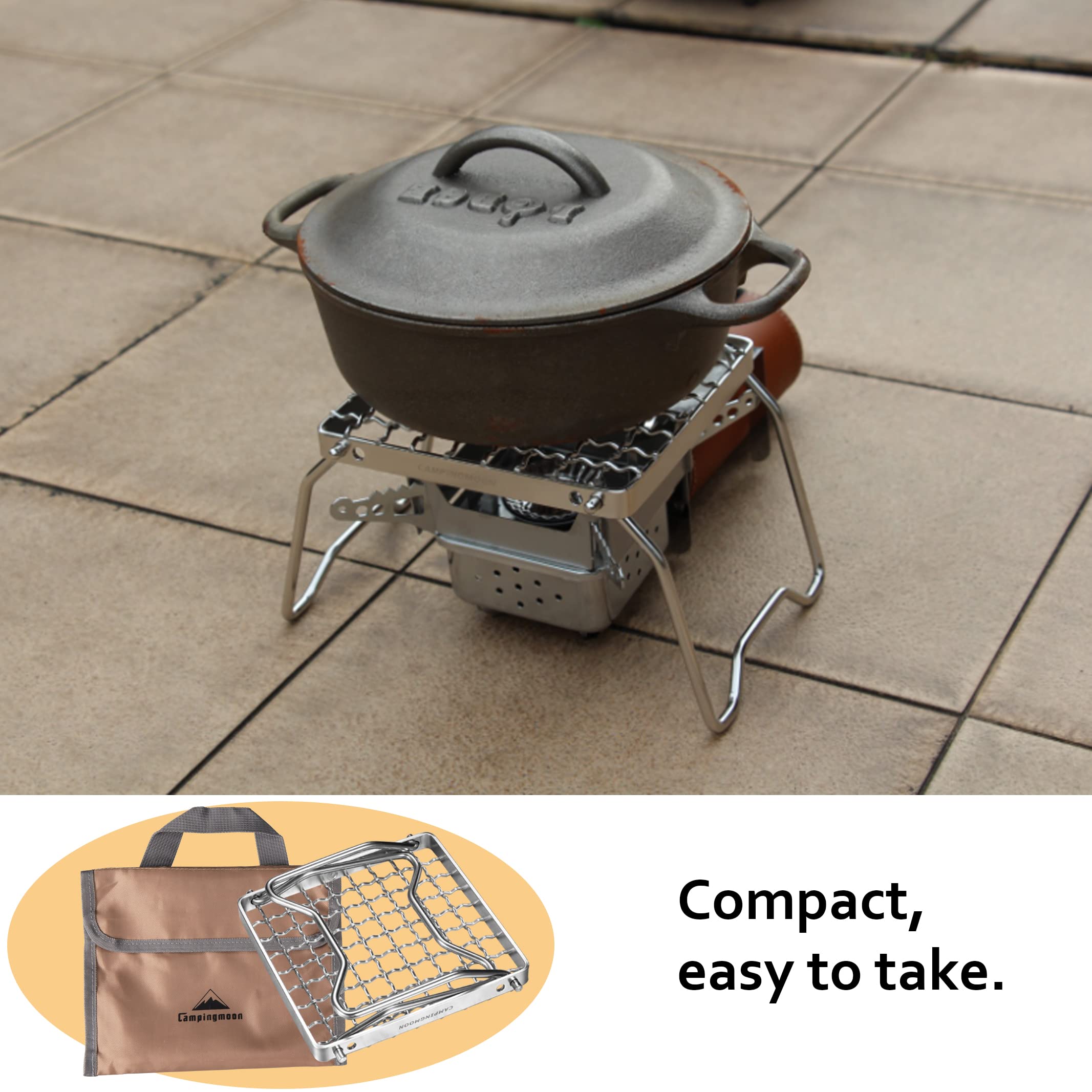 CAMPINGMOON Portable Folding Camping Campfire Grill over Fire Split Stoves 304 Stainless Steel (Grid wire (MS-1011))