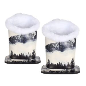 megrez 2pcs plush lined eyeglass holder, pu leather glass stand with magnetic-base, misty forest