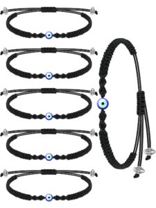 6 pieces evil eye rope kabbalah bracelets evil eye adjustable cord bracelet black evil eye knotted bracelet summer rope bracelets for women men (simple style)