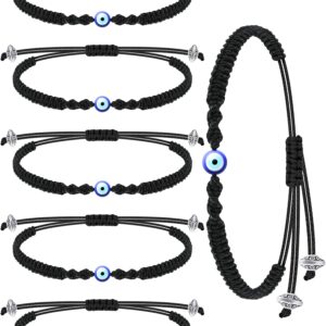 6 Pieces Evil Eye Rope Kabbalah Bracelets Evil Eye Adjustable Cord Bracelet Black Evil Eye Knotted Bracelet Summer Rope Bracelets for Women Men (Simple Style)