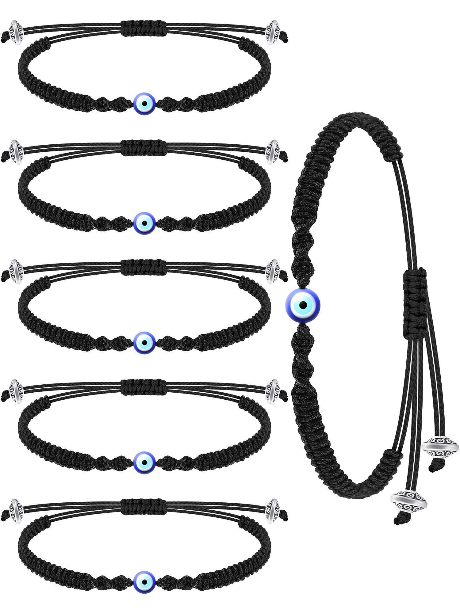 6 Pieces Evil Eye Rope Kabbalah Bracelets Evil Eye Adjustable Cord Bracelet Black Evil Eye Knotted Bracelet Summer Rope Bracelets for Women Men (Simple Style)