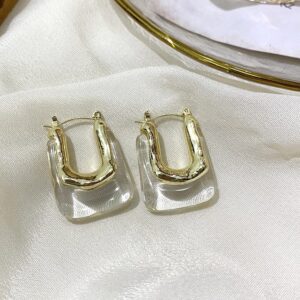 Vintage Transparent Resin Geometric U Shape Hoop Earrings Gold Metal Earrings for Woman Party Jewelry