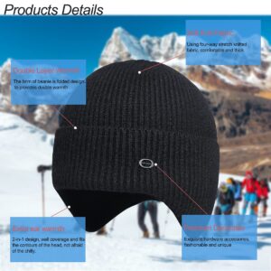 Winter Beanie Hats for Men Outdoor Stretchy Knit Ski Caps with Earflap Windproof (1, Black)