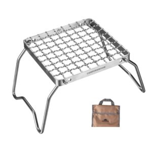 campingmoon portable folding camping campfire grill over fire split stoves 304 stainless steel (grid wire (ms-1011))