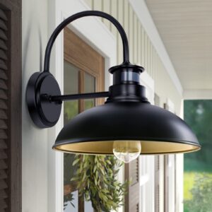 Motion Sensor Outdoor Lights, 3 Lighting Modes Farmhouse Barn Light, 2pack 12.9in Black Dusk to Dawn Gooseneck Porch Light Fixture Wall Mount, Waterproof Exterior Wall Lights for House Outside Garage