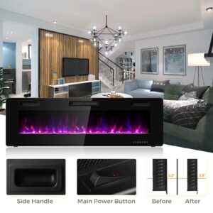 COSTWAY 60-Inch Electric Fireplace, 750W/1500W Wall Recessed and Mounted Fireplace Insert with Remote Control, 12 Flame Colors, 5 Brightness Settings, 8 H Timer, Fireplace Heater for Indoor Use