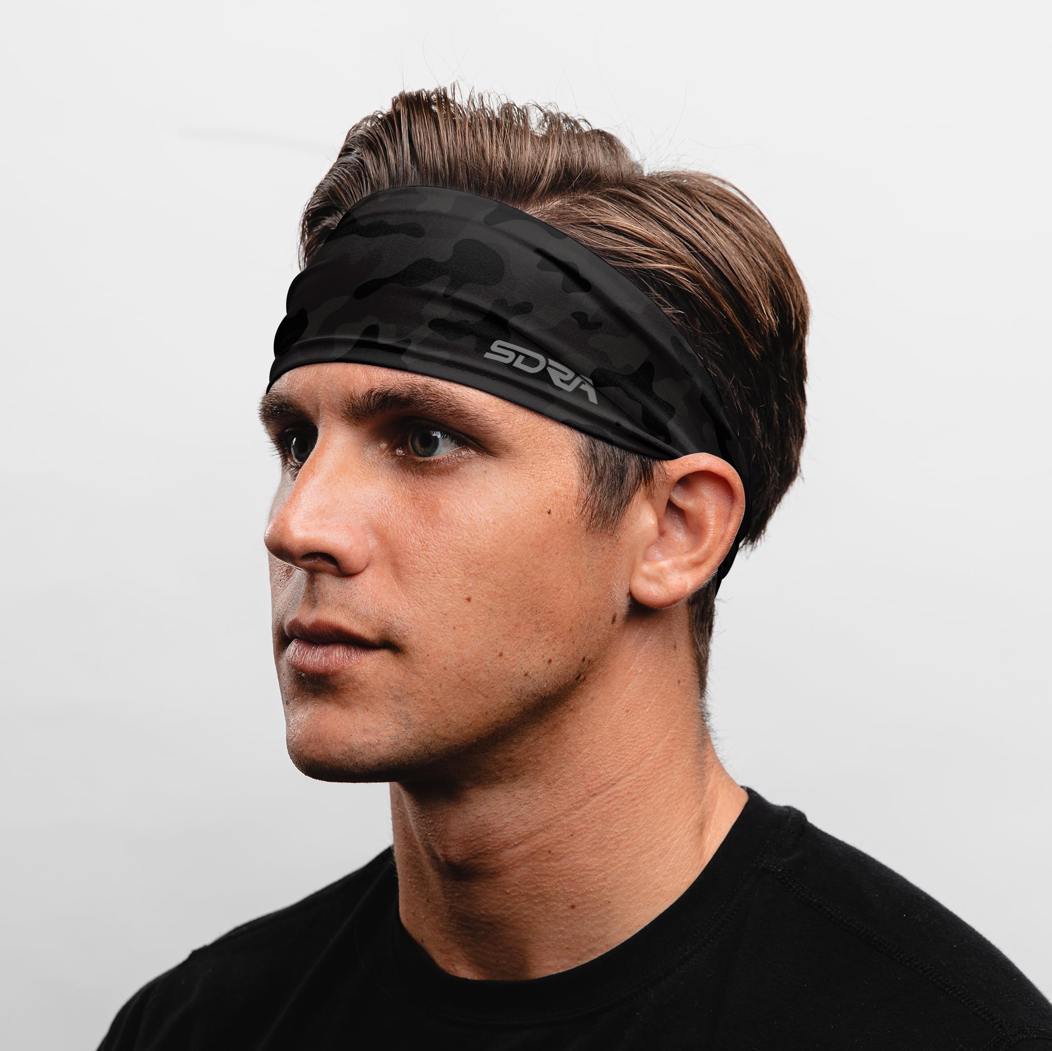 Suddora Camo Wide Headband/Sweatband - Workout, Football, Soccer, Yoga (Midnight Camo Tapered Headband - Training, Exercise, and Outdoor)