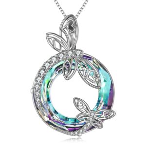 toupop dragonfly gifts for women sterling silver dragonfly pendant necklace with circle crystal birthday christmas mothers day jewelry gifts for women mom