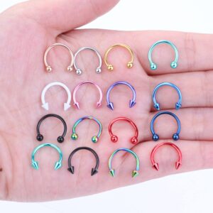 Drperfect 48Pcs 16G Surgical Steel Horseshoe Nose Septum Rings Piercing Jewelry Balls & Spikes Cartilage Helix Tragus Earring Hoop Eyebrow Lip Piercing Ring for Women Men 6mm 8mm 10mm 12mm