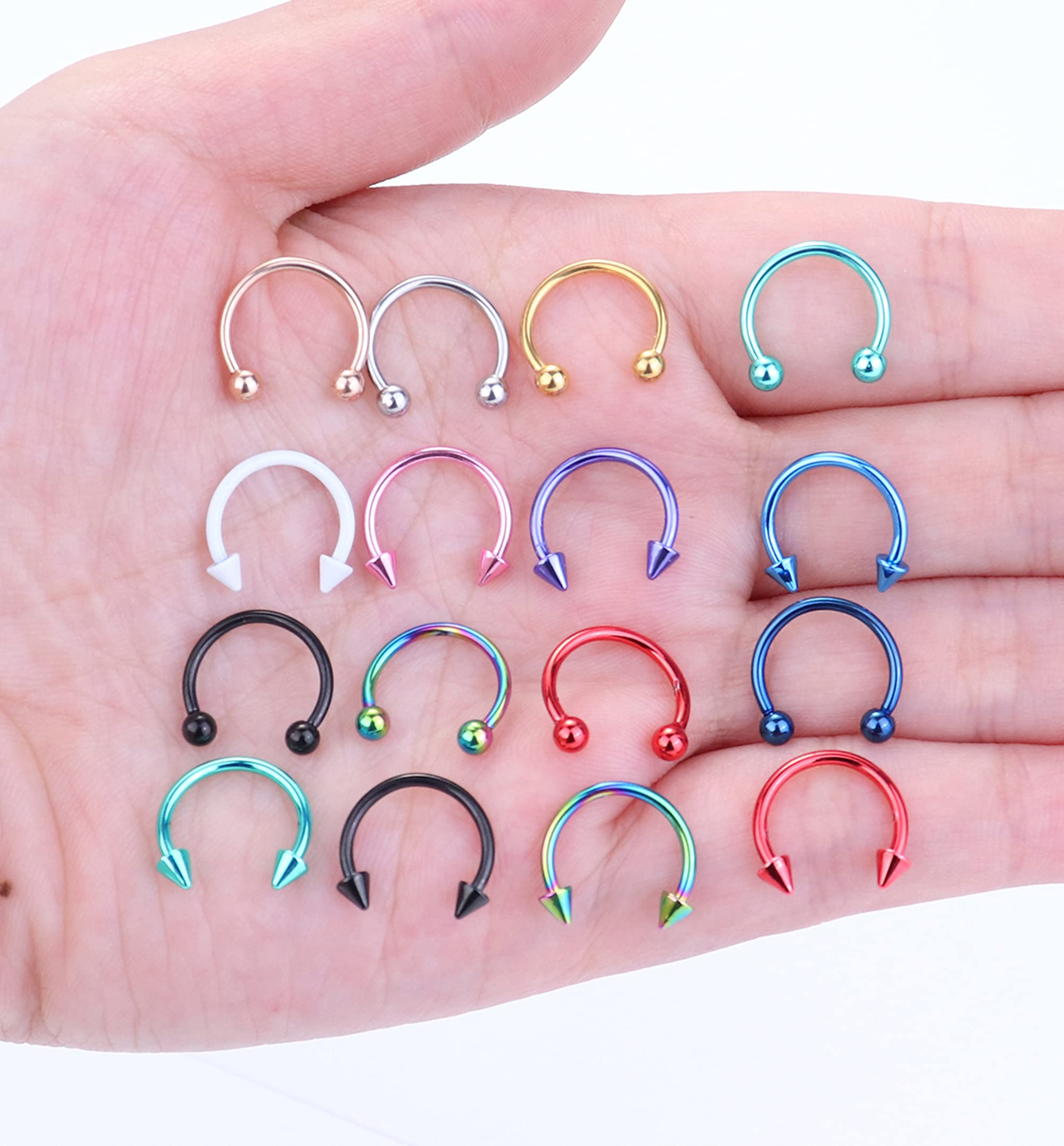 Drperfect 48Pcs 16G Surgical Steel Horseshoe Nose Septum Rings Piercing Jewelry Balls & Spikes Cartilage Helix Tragus Earring Hoop Eyebrow Lip Piercing Ring for Women Men 6mm 8mm 10mm 12mm