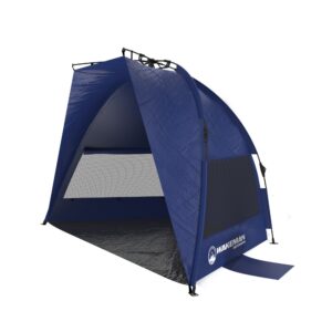 pop up beach tent sun shelter for shade with uv protection, water and wind resistant, instant set up and carry bag by wakeman outdoors, navy, 55" x 87" (153133nyx)