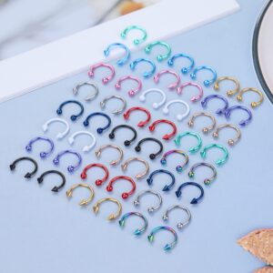 Drperfect 48Pcs 16G Surgical Steel Horseshoe Nose Septum Rings Piercing Jewelry Balls & Spikes Cartilage Helix Tragus Earring Hoop Eyebrow Lip Piercing Ring for Women Men 6mm 8mm 10mm 12mm