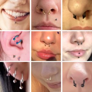 Drperfect 48Pcs 16G Surgical Steel Horseshoe Nose Septum Rings Piercing Jewelry Balls & Spikes Cartilage Helix Tragus Earring Hoop Eyebrow Lip Piercing Ring for Women Men 6mm 8mm 10mm 12mm