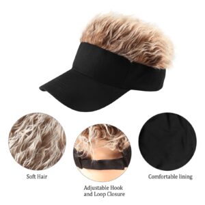 Regilt Adjustable Sun Visor Hat with Wig Spiked Hairs Fashion Baseball Golf Cap for Men & Women (3pcs-Black Brown)