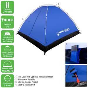 2-Person Tent, Water Resistant Dome Tent for Camping with Removable Rain Fly and Carry Bag, Lost River 2 Person Tent by Wakeman Outdoors (Gray/Blue)