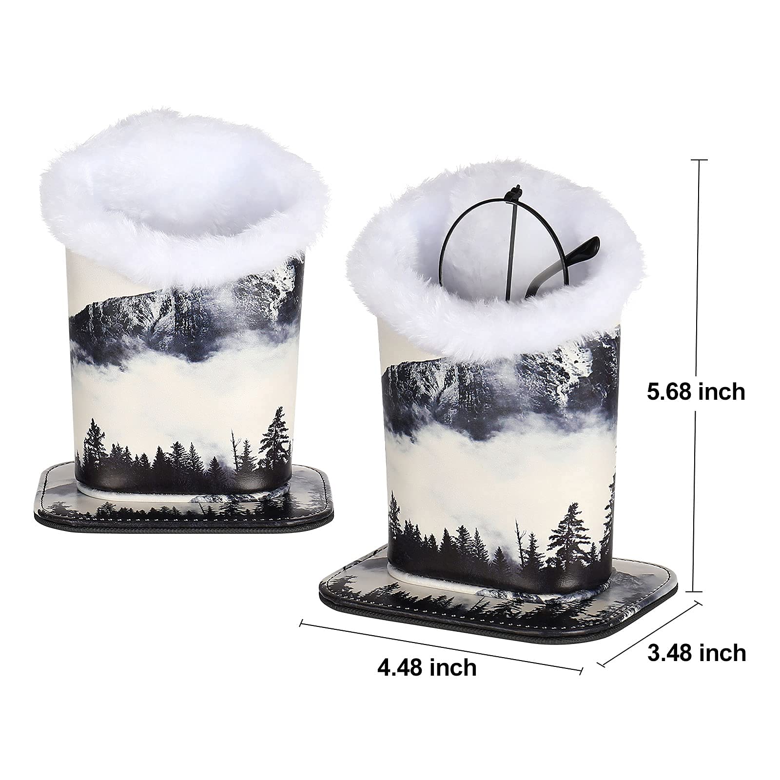 MEGREZ 2PCS Plush Lined Eyeglass Holder, PU Leather Glass stand with Magnetic-Base, Misty Forest