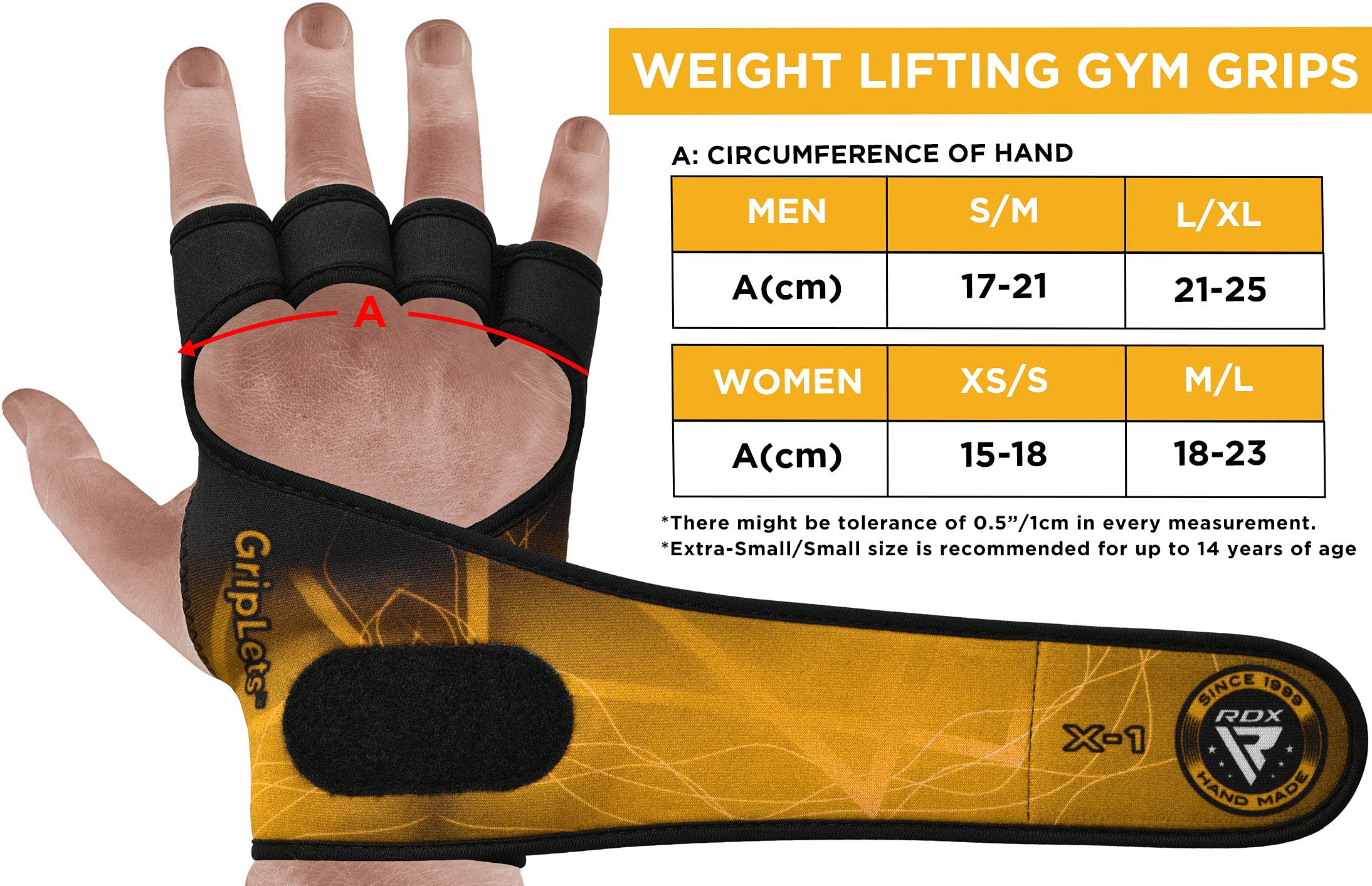 RDX Weight Lifting Gloves Grips Fitness Gym Workout, Long Wrist Support, Ventilated Open Back Anti-Slip Gripper, Strength Training Deadlift HIIT Exercise, Women Men Cycling Climbing Gymnastics Rowing