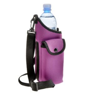 smooth trip aquapockets water bottle carrier bag - insulating neoprene bottle holder with phone case, pockets and adjustable strap for walking and hiking - fits up to 40 oz. bottles