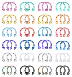 drperfect 48pcs 16g surgical steel horseshoe nose septum rings piercing jewelry balls & spikes cartilage helix tragus earring hoop eyebrow lip piercing ring for women men 6mm 8mm 10mm 12mm