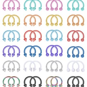 Drperfect 48Pcs 16G Surgical Steel Horseshoe Nose Septum Rings Piercing Jewelry Balls & Spikes Cartilage Helix Tragus Earring Hoop Eyebrow Lip Piercing Ring for Women Men 6mm 8mm 10mm 12mm