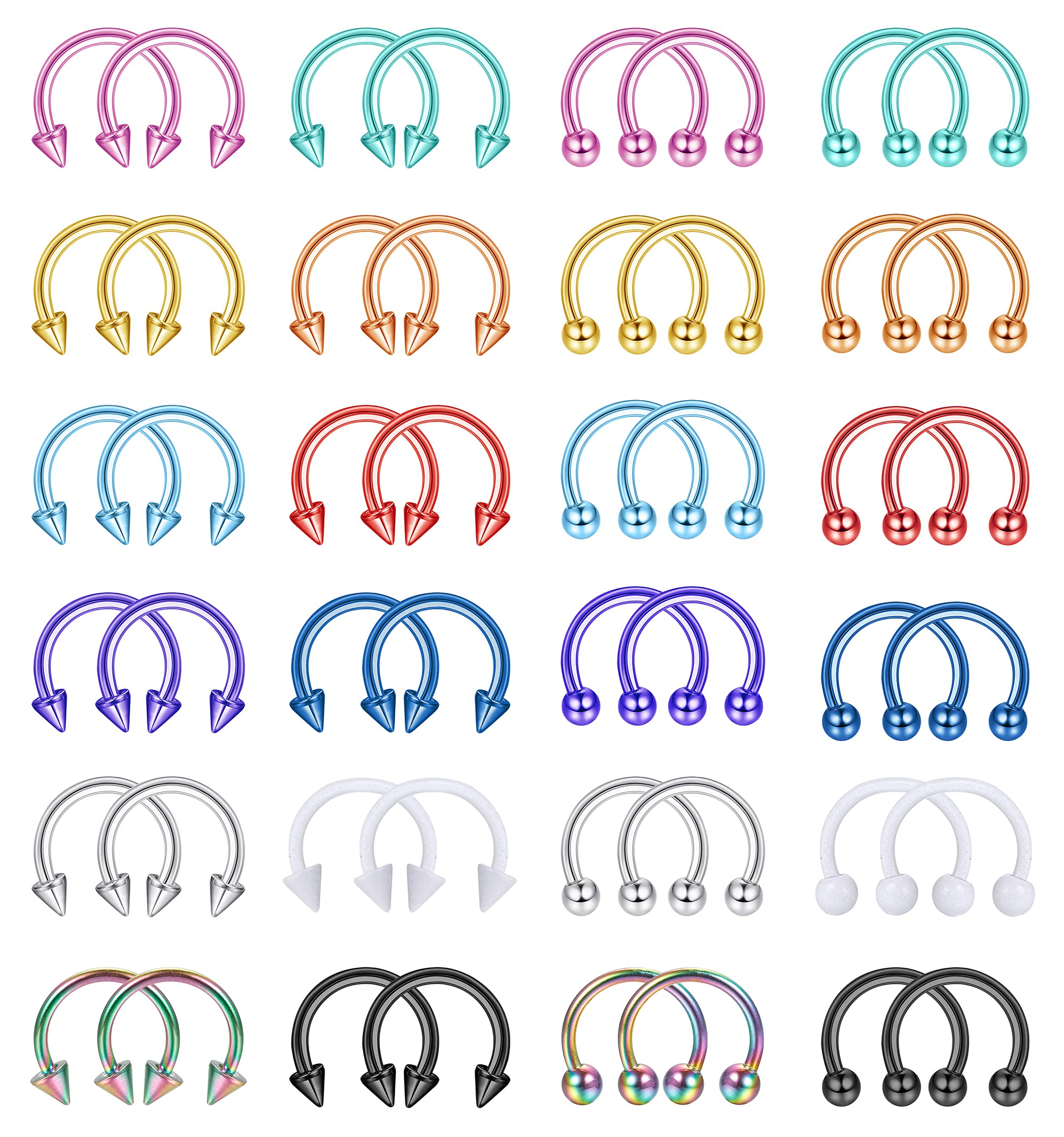 Drperfect 48Pcs 16G Surgical Steel Horseshoe Nose Septum Rings Piercing Jewelry Balls & Spikes Cartilage Helix Tragus Earring Hoop Eyebrow Lip Piercing Ring for Women Men 6mm 8mm 10mm 12mm