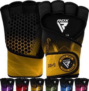 rdx weight lifting gloves grips fitness gym workout, long wrist support, ventilated open back anti-slip gripper, strength training deadlift hiit exercise, women men cycling climbing gymnastics rowing