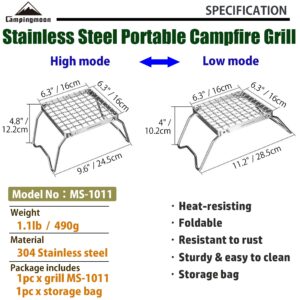 CAMPINGMOON Portable Folding Camping Campfire Grill over Fire Split Stoves 304 Stainless Steel (Grid wire (MS-1011))