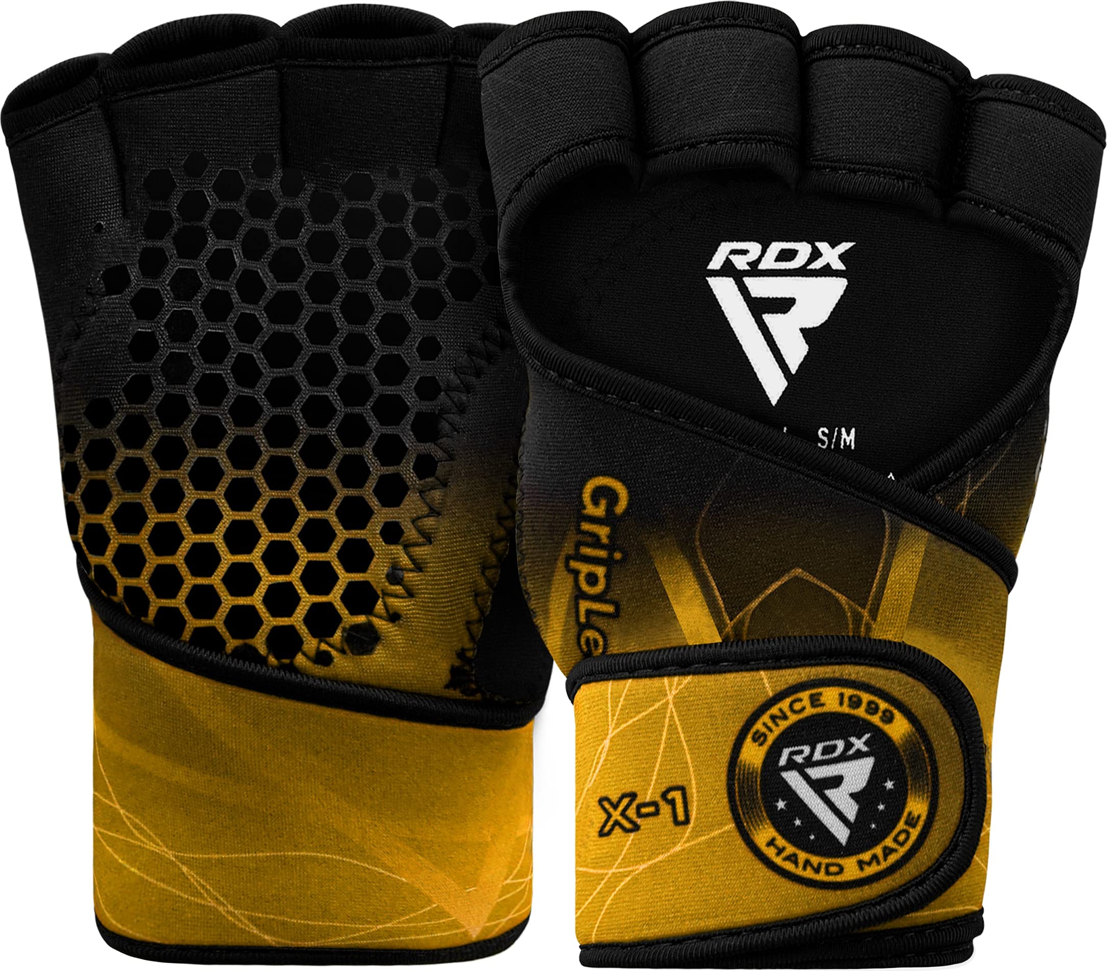 RDX Weight Lifting Gloves Grips Fitness Gym Workout, Long Wrist Support, Ventilated Open Back Anti-Slip Gripper, Strength Training Deadlift HIIT Exercise, Women Men Cycling Climbing Gymnastics Rowing