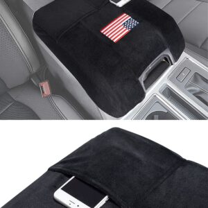 ISSYAUTO Center Console Cover Compatible with 2015-2020 F150, 2017-2022 F250 F350 F450, 2018-2023 Expedition, American Flag Armrest Cover with Pockets (Bucket Seat Only)