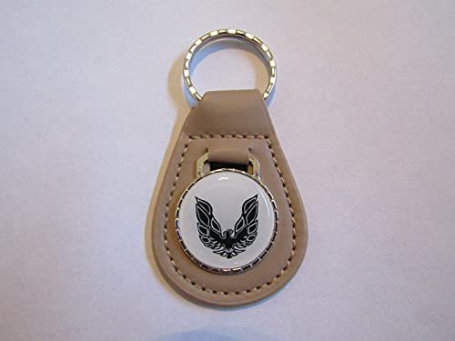 FIREBIRD OR TRANS-AM BLACK BIRD LOGO LEATHER KEYCHAIN - BEIGE