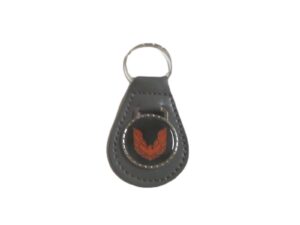 firebird or trans-am orange bird logo leather keychain - dark grey