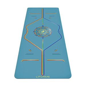 liforme printed yoga mat – free yoga bag included - patented alignment system, warrior-like grip, non-slip, eco-friendly, sweat-resistant, long, wide, 4.2mm thick mat for comfort