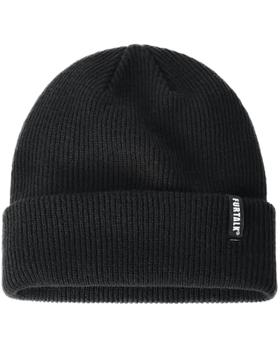 FURTALK Beanie Hat for Women Men Winter Hat Womens Cuffed Beanies Knit Skull Cap Warm Ski Hats Black