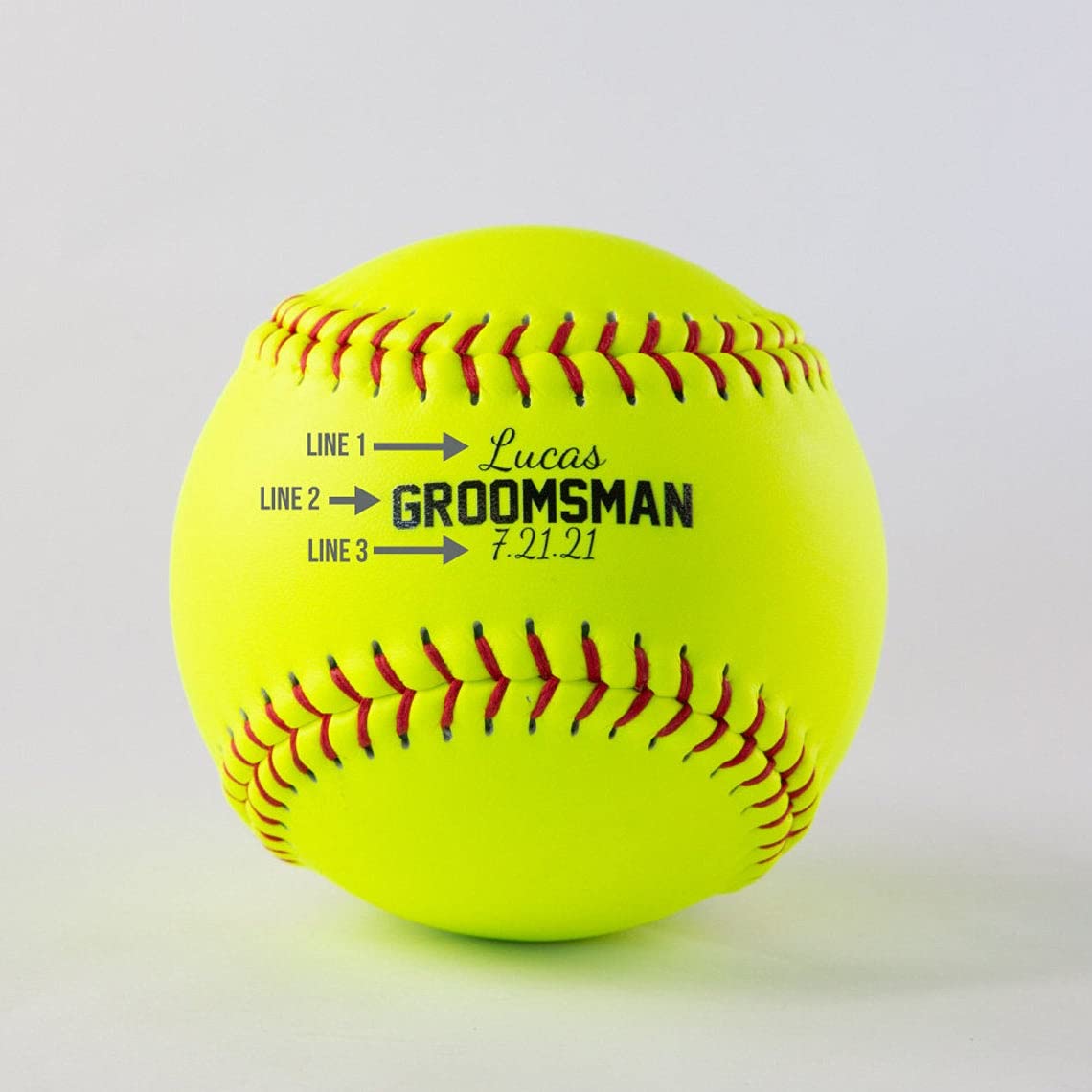 Buffalo Bottle Craft Personalized Yellow Softball, Groomsman Practice Softballs for The Best Man - Official Size- Custom Wedding Softball Proposal Gift Ring Bearer, Officiant