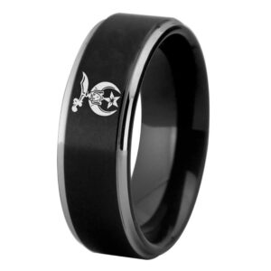 cloud dancer masonic shrine shriner symbol design rings 8mm black step with silver tone step tungsten carbide wedding ring -free customize engraving (11.5)