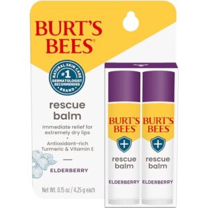 burt's bees lip balm mothers day gifts for mom - rescue balm with antioxidant-rich elderberry, tint-free, natural origin lip care, 2 tubes, 0.15 oz.