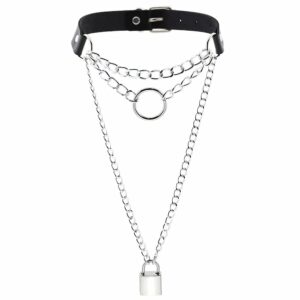 awese adjustable lock leather choker,punk rock pu choker necklace goth soft choker collar chain for women girls cosplayer