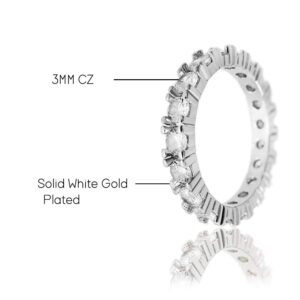 ORENTINI 18K White Gold Plated Cubic Zirconia 4x4MM Square Princess Cut Eternity Ring Band for Women Men