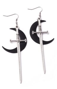 sacina gothic sword earrings, sword earrings dangle, goth earrings gift for women, christmas gift for women (moon sword)