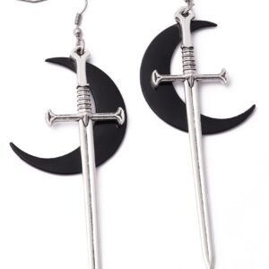 Sacina Gothic Sword Earrings, Sword Earrings Dangle, Goth Earrings Gift for Women, Christmas Gift for Women (Moon Sword)