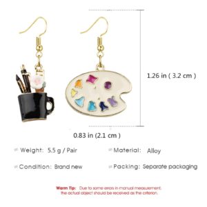 coadipress Artist Paint Palette and Paint Brush Earrings for Women Unique Colorful Enamel Painter Artist Dangle Drop Art Paint Pallet Pendant Earrings Jewelry Gifts (Gold Palette Brush)