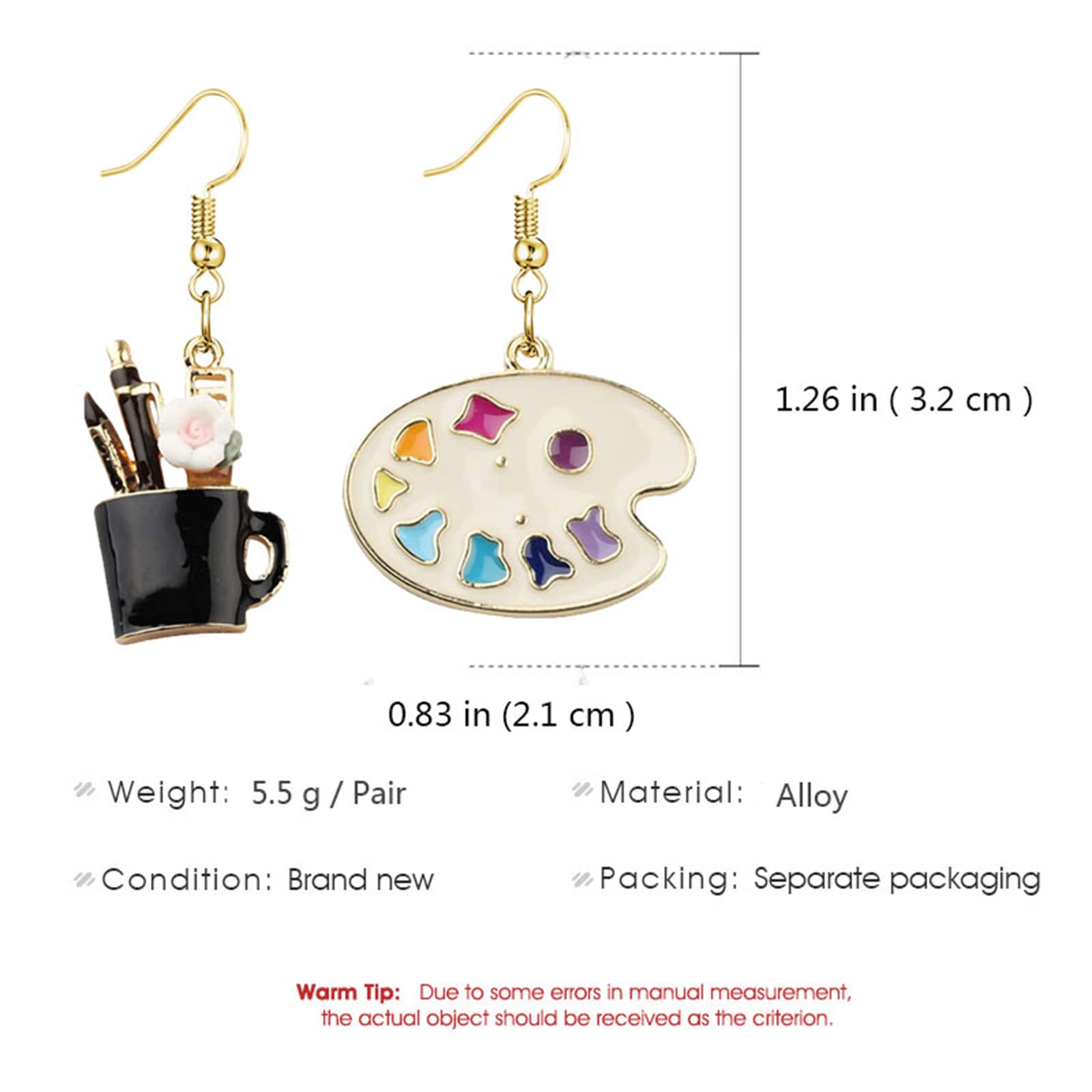 coadipress Artist Paint Palette and Paint Brush Earrings for Women Unique Colorful Enamel Painter Artist Dangle Drop Art Paint Pallet Pendant Earrings Jewelry Gifts (Gold Palette Brush)