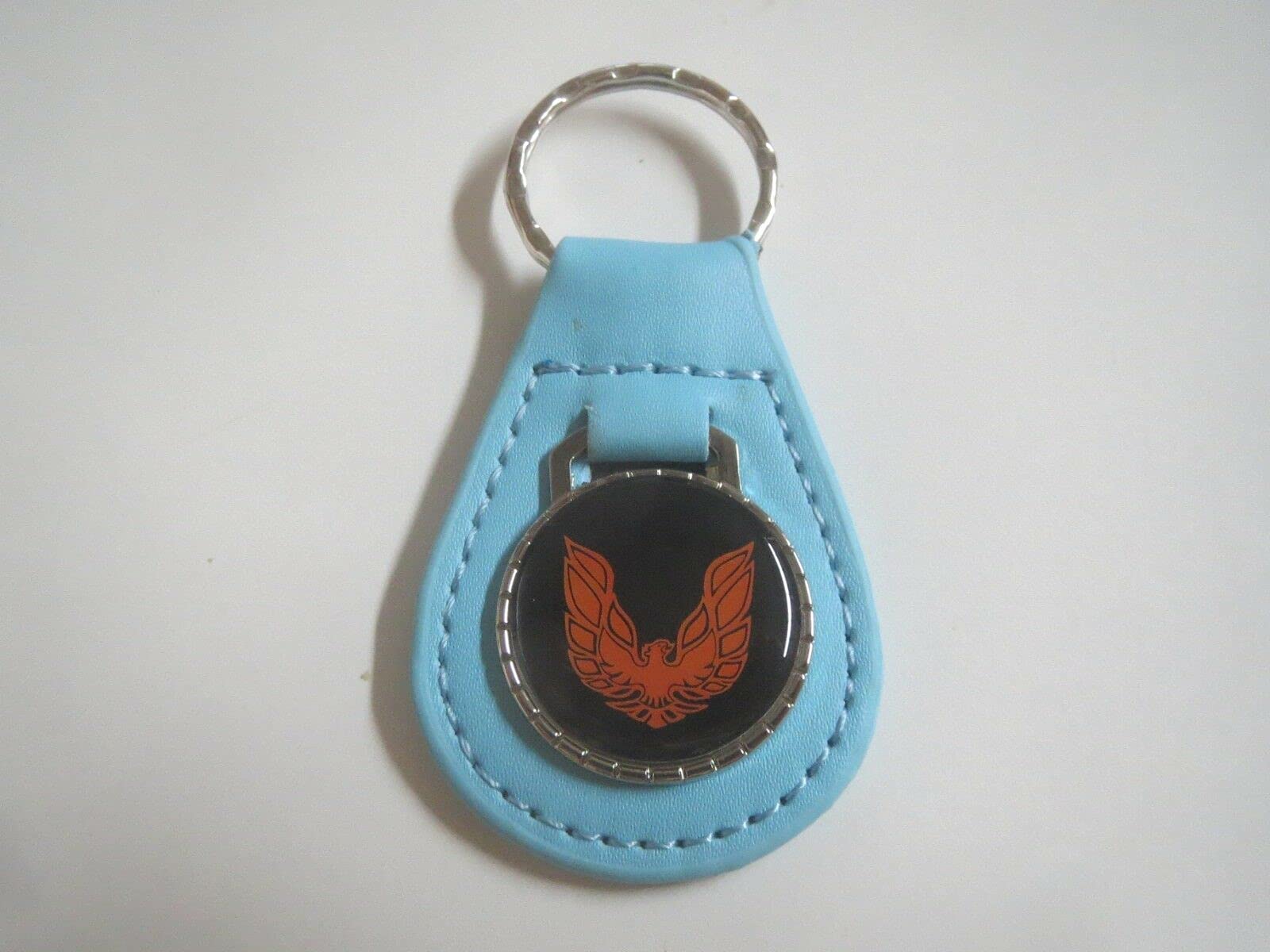 FIREBIRD OR TRANS-AM ORANGE BIRD LOGO LEATHER KEYCHAIN - LIGHT BLUE