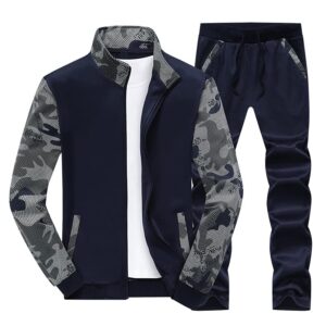 DOINLINE Men's Sweatsuit Tracksuit 2 Piece Outfit Long Sleeve Jogging Running Athletic Sports Suit Set Blue XL