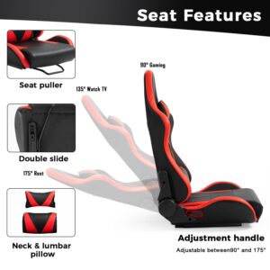 Hottoby Adjustable Sim Driving Simulator Cockpit with Red Seat Fits for Logitech/Thrustmaster G29,G920,G923&T300RS,Unobstructed Design for Both Legs Gaming Stand,No Steering Wheel,Handbrake & Pedal