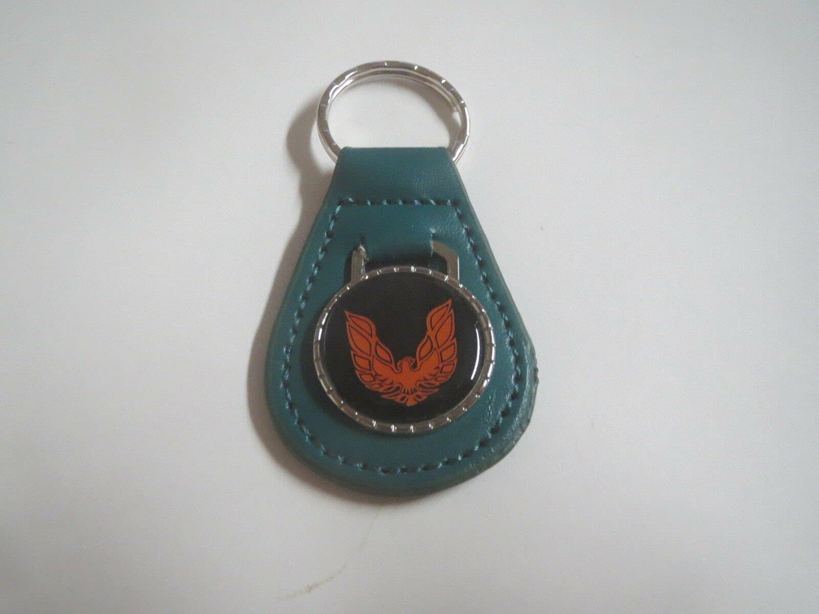 FIREBIRD OR TRANS-AM ORANGE BIRD LOGO LEATHER KEYCHAIN - TEAL