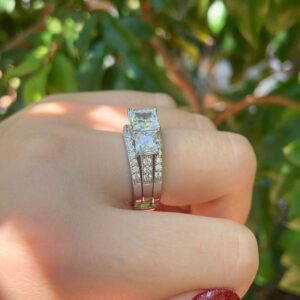 SHELOVES Three-Stone Princess Cut AAAAA Cz Wedding Ring Set Rings Enhancers 925 Sterling Silver Sz 8