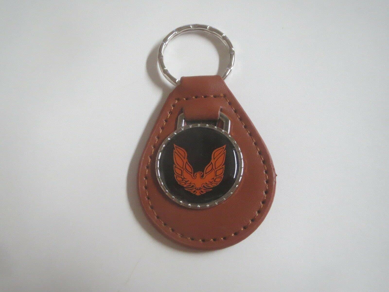 FIREBIRD OR TRANS-AM ORANGE BIRD LOGO LEATHER KEYCHAIN - BROWN